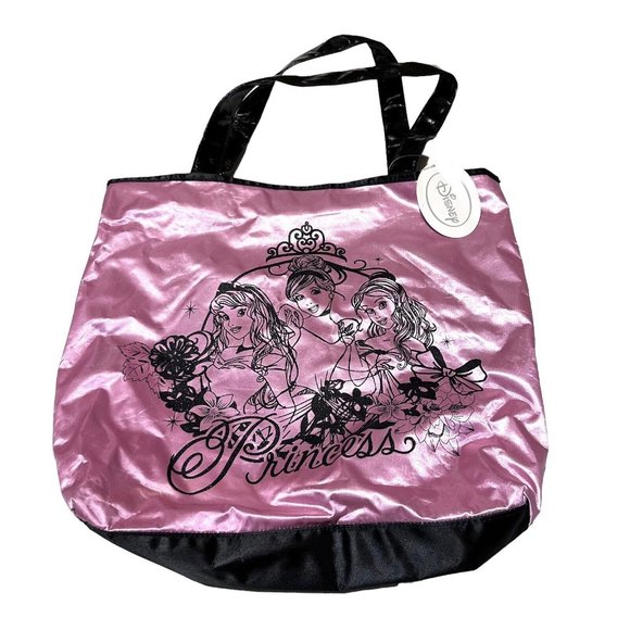 Disney | Bags | Disney Princess Tote Bag Pink Black Satin | Poshmark